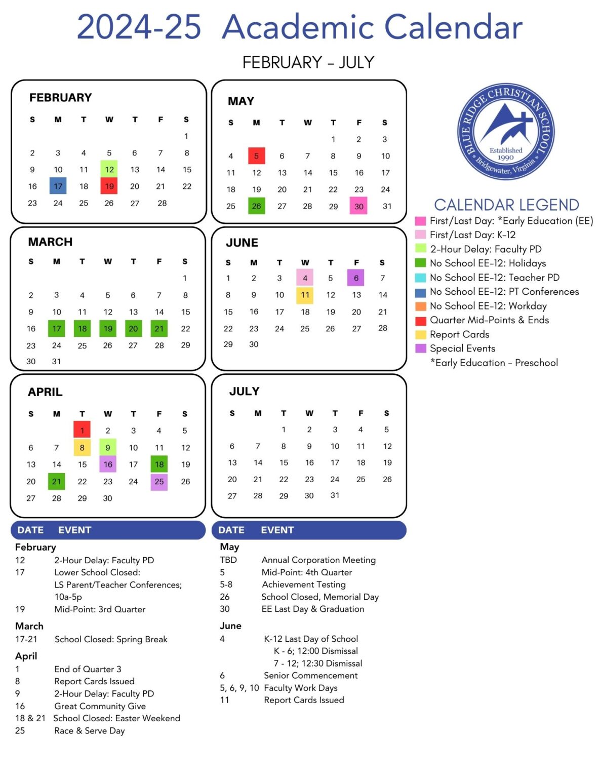 Calendar - Blue Ridge Christian School
